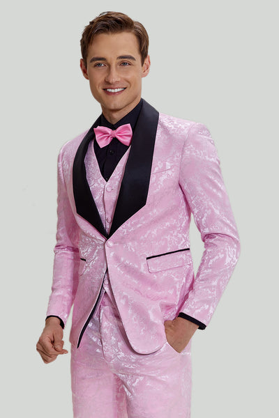 Zapaka Homem Rosa Terno Masculino de Baile Jacquard Lapela Shawl 3 ...